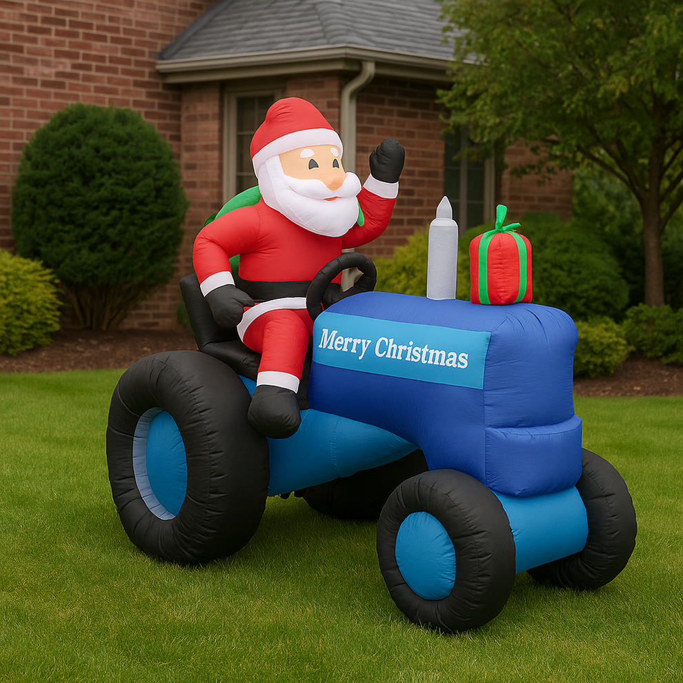 2.1M Inflatable Santa on Tractor – Christmas Treasure